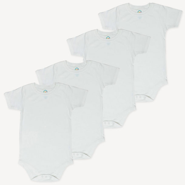 Short Sleeve Envelope Neck Bodysuit 4 Pack- White 2T, 3T, 4T, 5T, 6T, 7 ...
